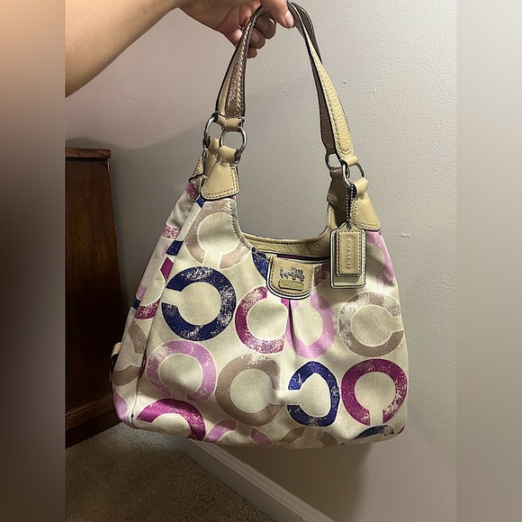 Coach | Bags | Coach Madison Metallic Op Art Maggie Shoulder Hobo Bag Purse 22289 Distressed Op ...